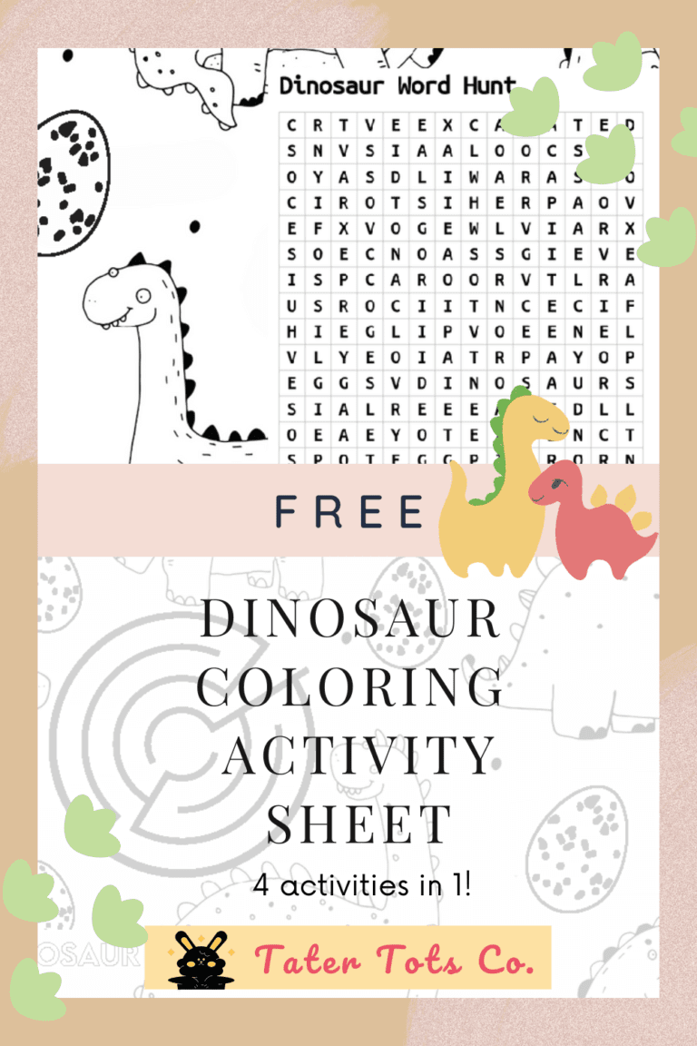 Dino-Mazing Fun: Free Dinosaur Coloring 4-in-1 Activity Sheet - Tater ...