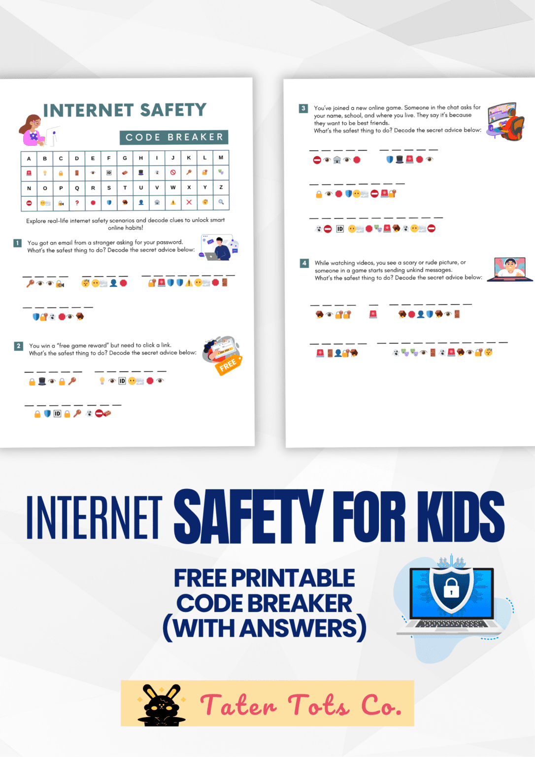 Internet Safety for Kids: Free Printable Emoji Code Decoder Puzzles ...